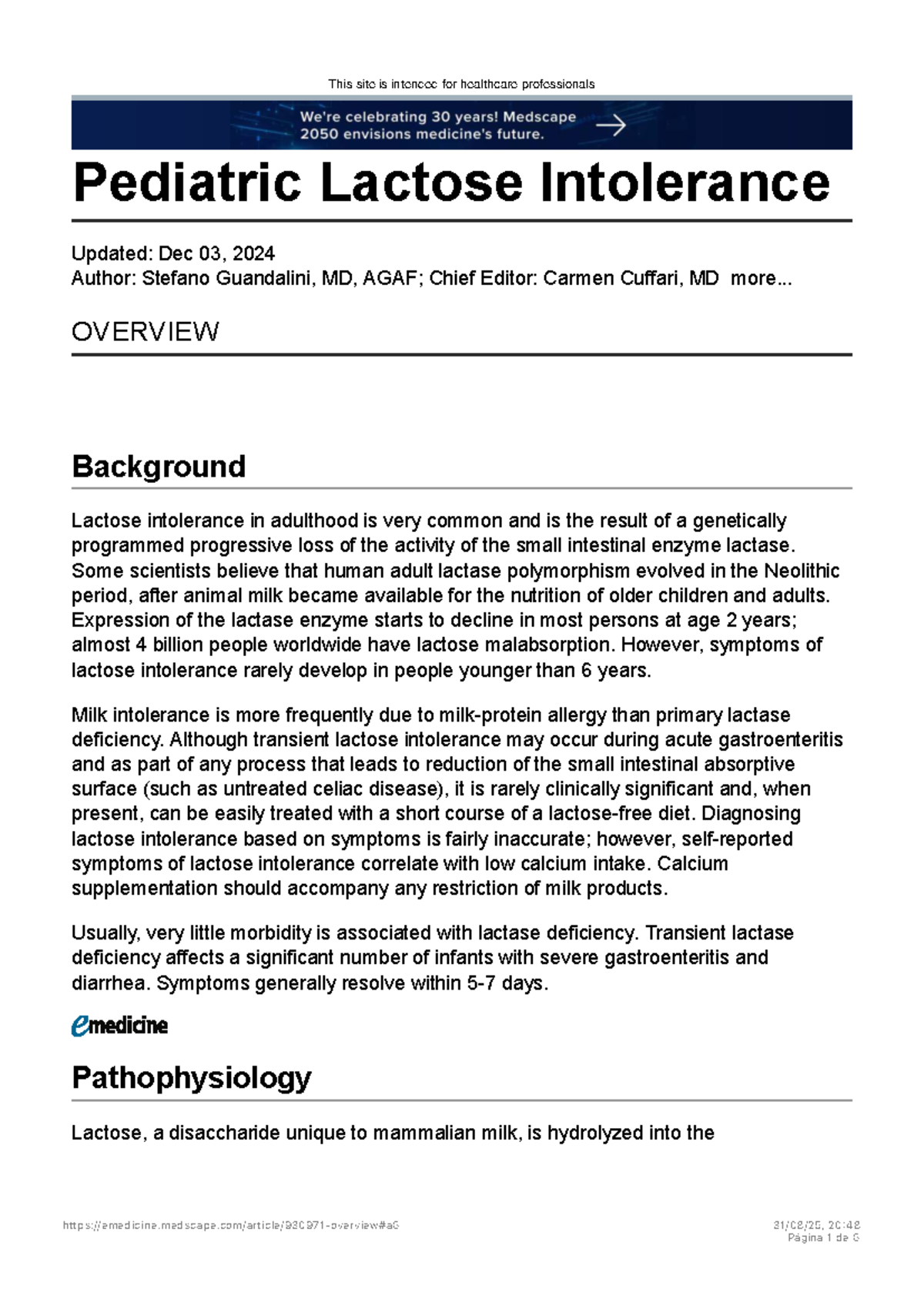 Pediatric Lactose Intolerance: Background, Pathophysiology & Etiology ...
