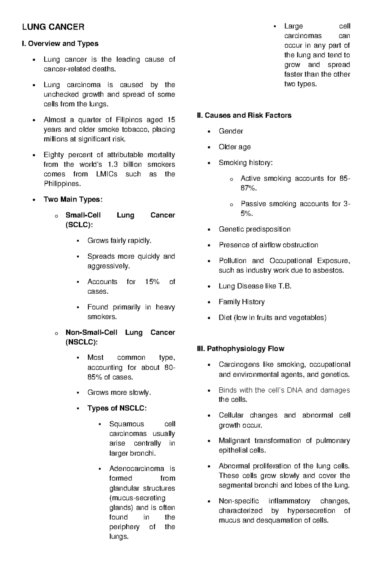 LUNG CANCER (MED 101): Overview, Types, and Management Strategies - Studocu