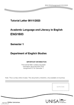 Assignment 01 Coverpage+declaration - Student name and surname : Student number : Module Code ...
