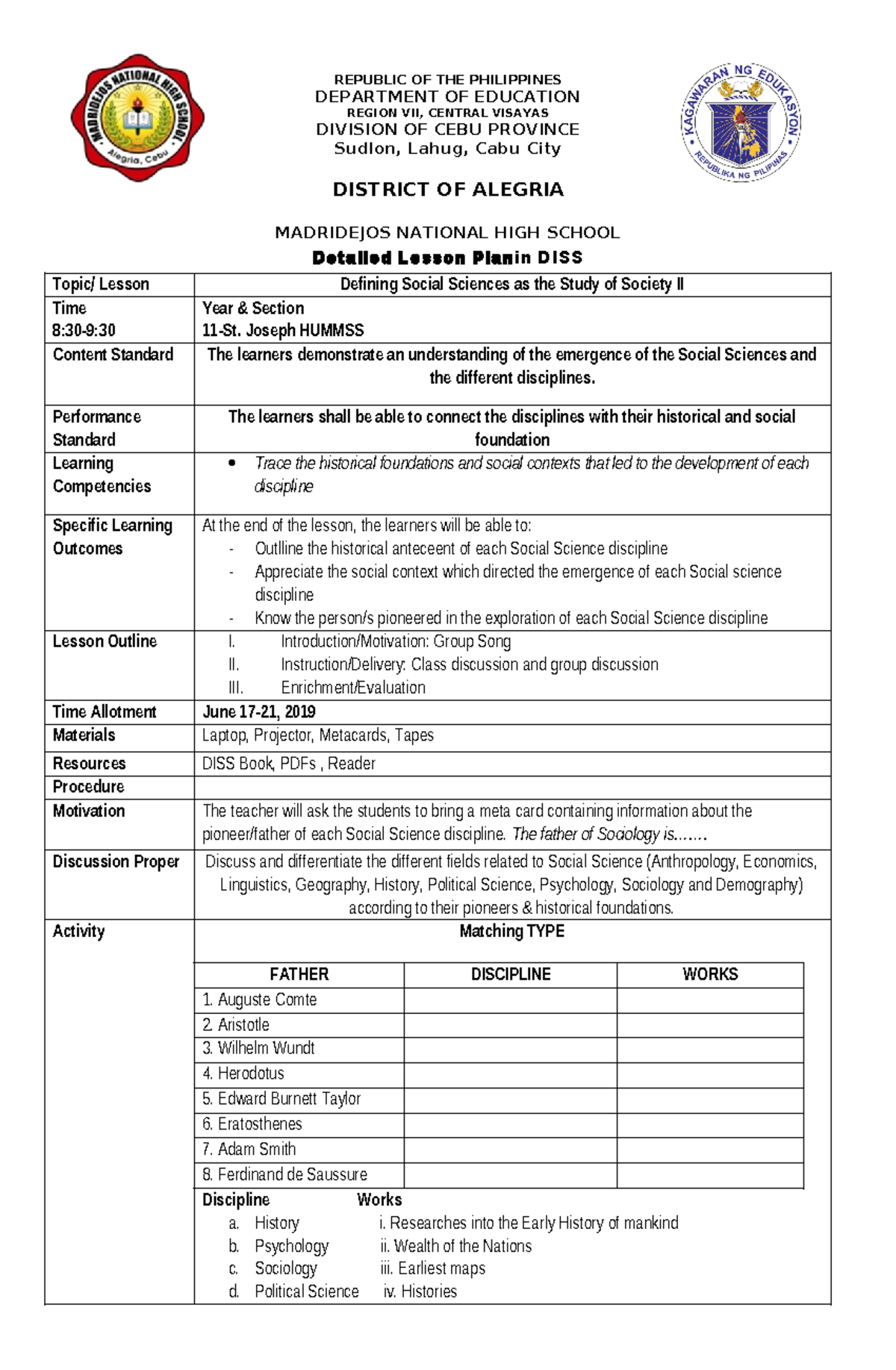 422298568-DLP-4 DISS - Detailed Lesson Plan on Social Sciences - Studocu