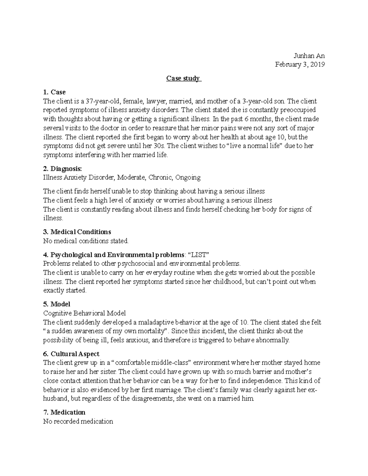 Case Study 3: Illness Anxiety Disorder in a 37-Year-Old Female - Studocu