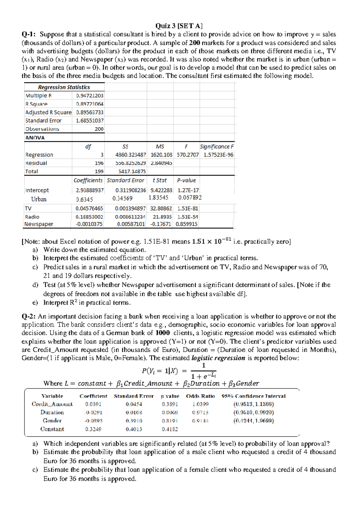 Quiz 3 Solutions - Statistical Analysis and Modeling Techniques - Studocu