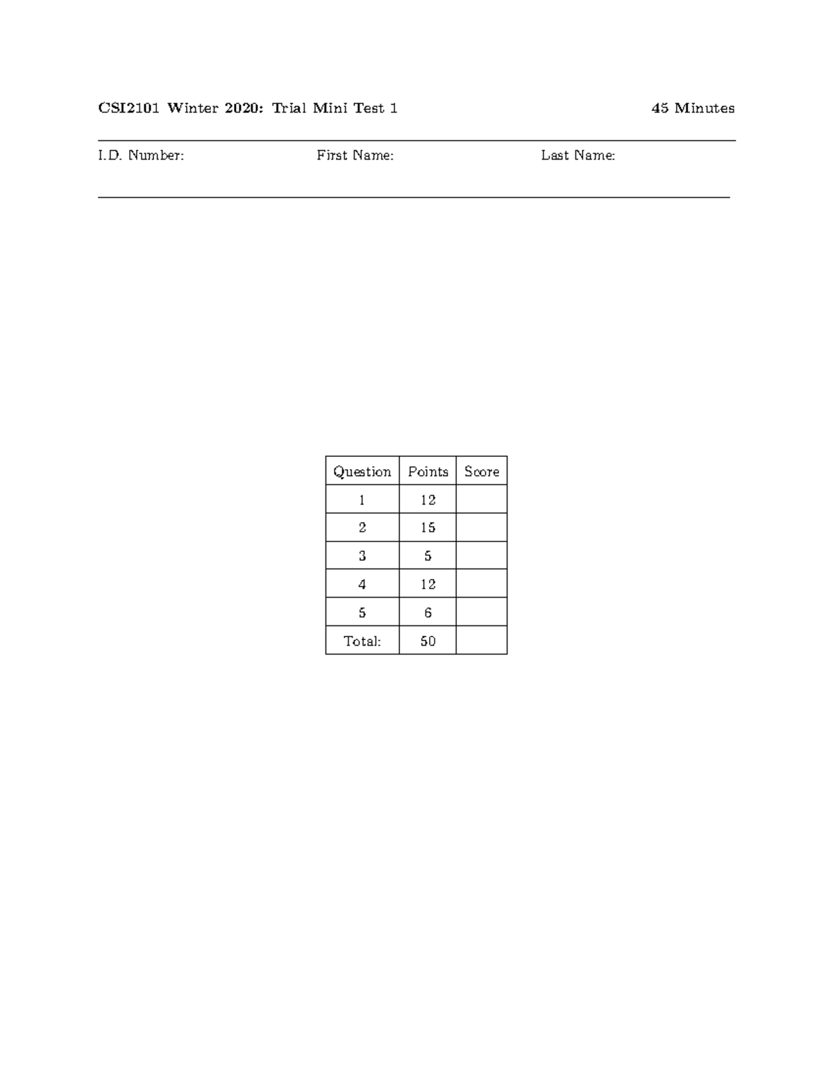 Mini Test 1 - Discrete Structures - CSI2101 Winter 2020: Trial Mini ...