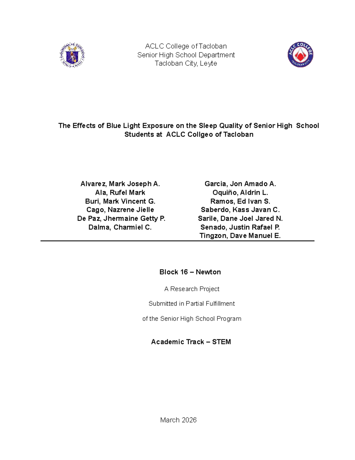 The Effects of Blue Light on Sleep Quality: A Research Project (STEM ...