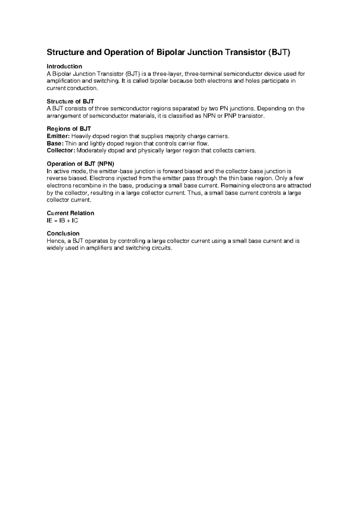 BJT Structure and Operation (MU) - Comprehensive Overview - Studocu