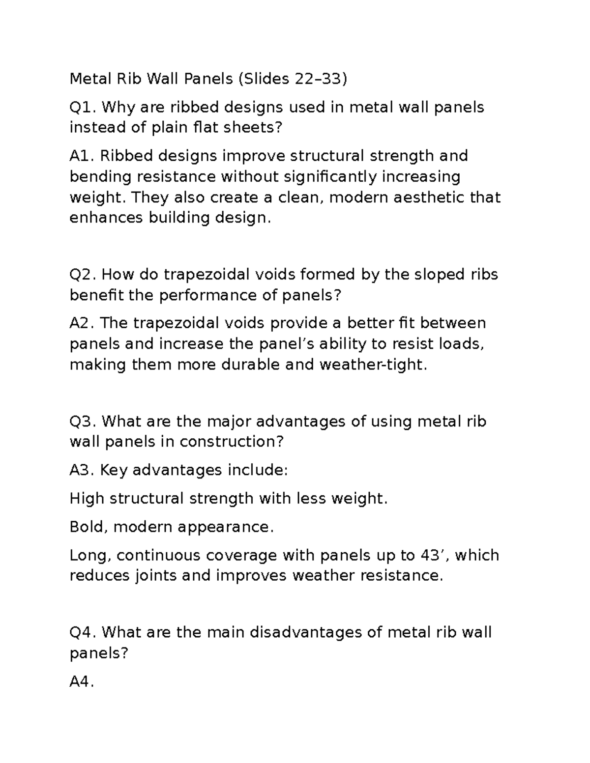 Metal Rib Wall Panels - Study Material (ENG 101) - Studocu