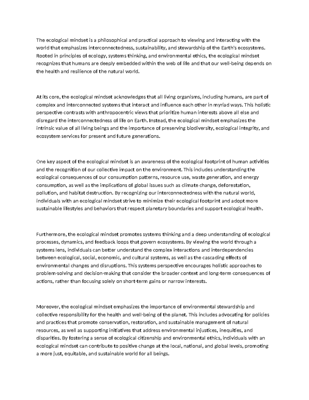 Reviewer #11 - The ecological mindset is a philosophical and practical ...