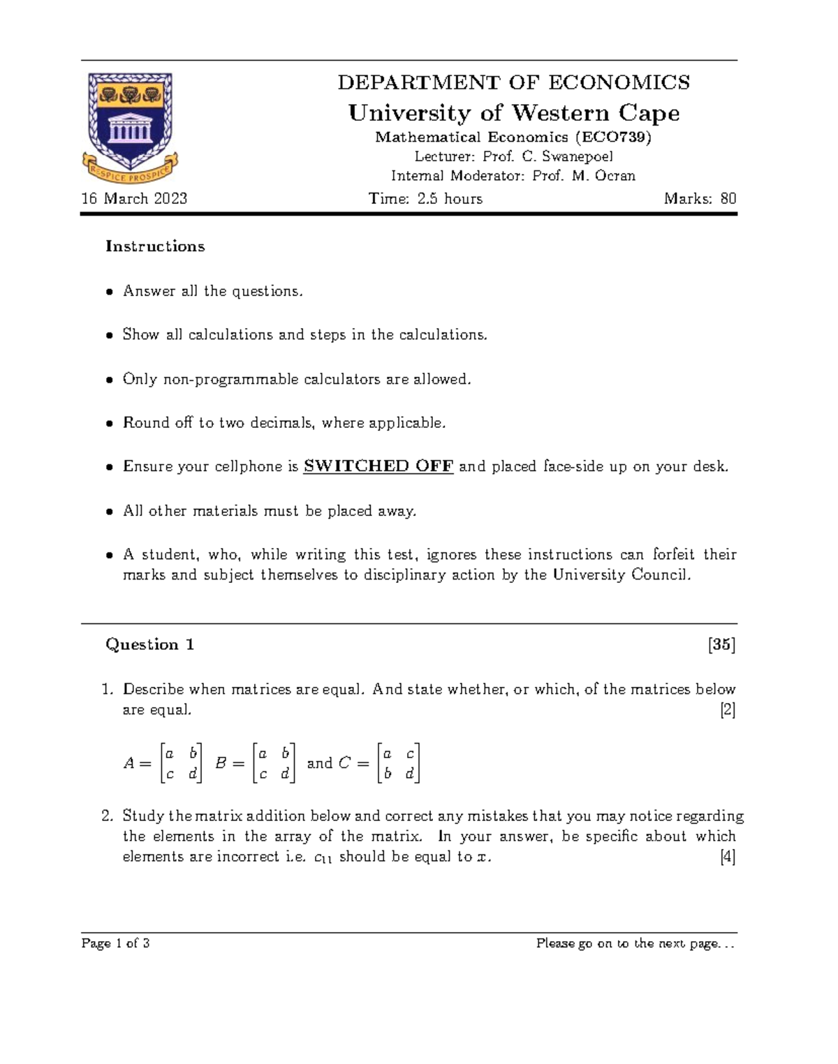 2023ECO739 Mathematical Economics Module Test 1 Notes - Studocu