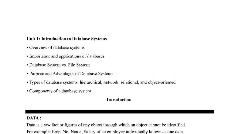 Unit 1: Intro to DBMS - Overview, Types, and Advantages - Studocu