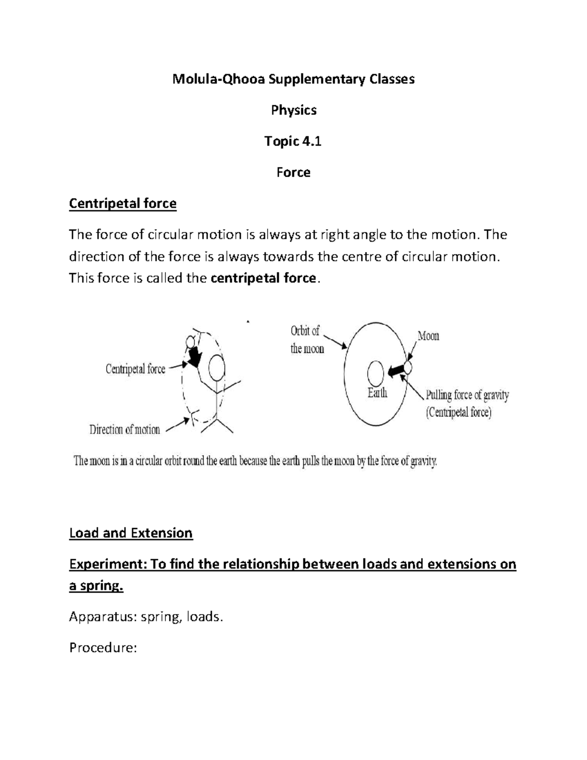 Physics Topic 5.1: Centripetal Force & Spring Extension Experiment ...