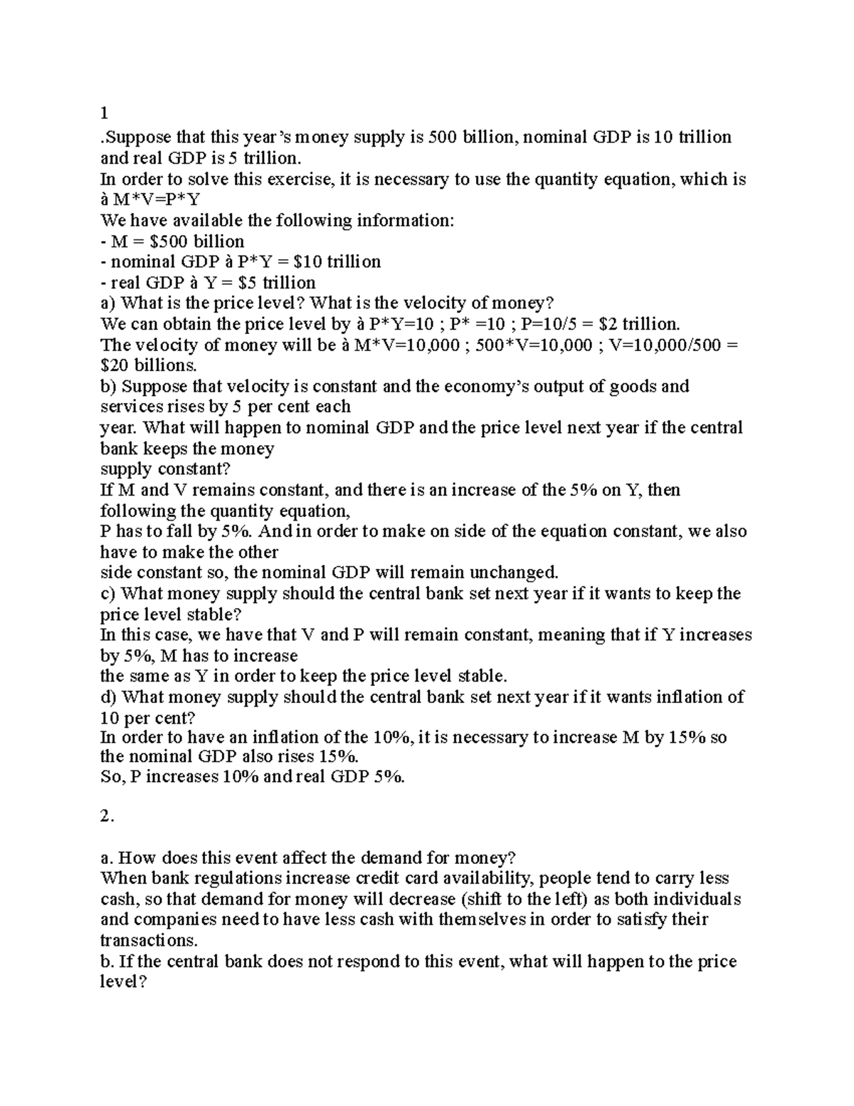Macro 2 - Money Supply, Inflation, and Price Level Analysis - Studocu