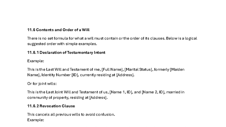 11.6 Will Contents and Order: Key Clauses Explained - Studocu