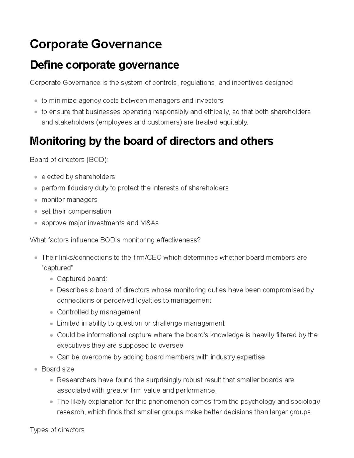 Corporate Governance Overview: Key Concepts and Monitoring Factors ...