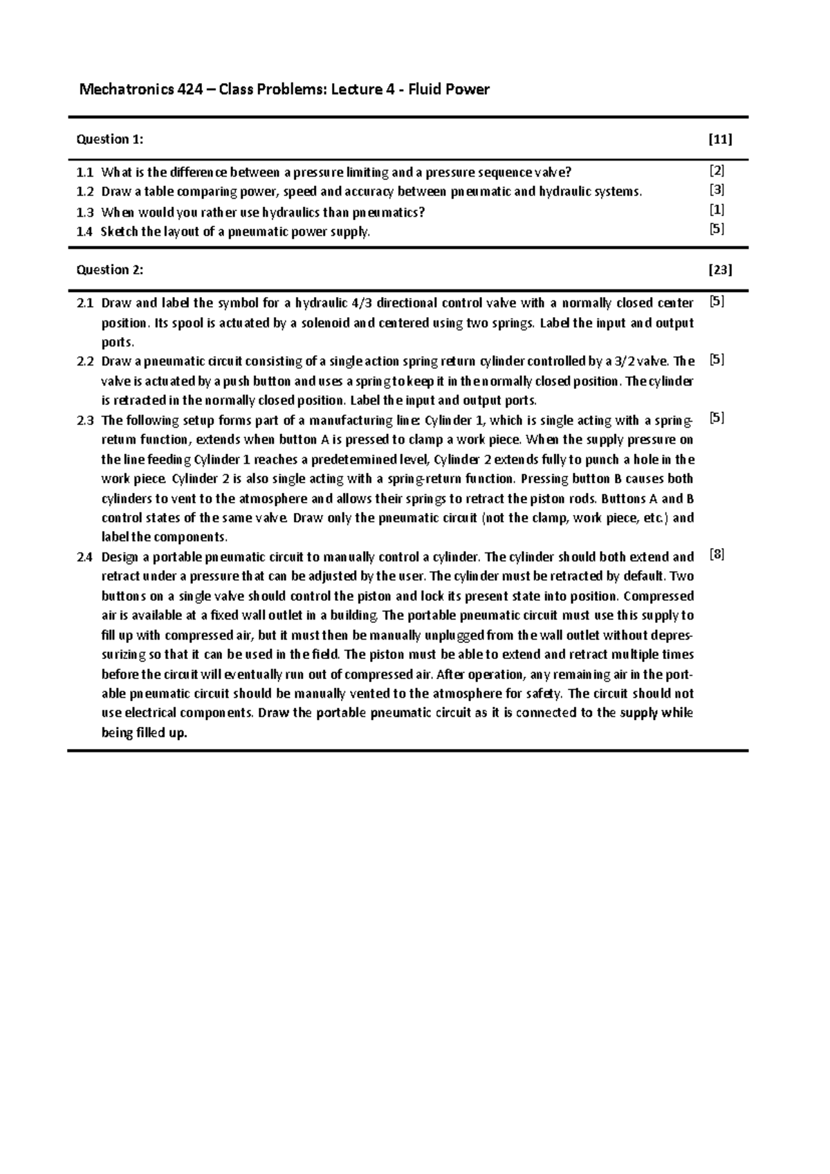 M424 Class Problems - Lecture 4 - Mechatronics 424 – Class Problems ...