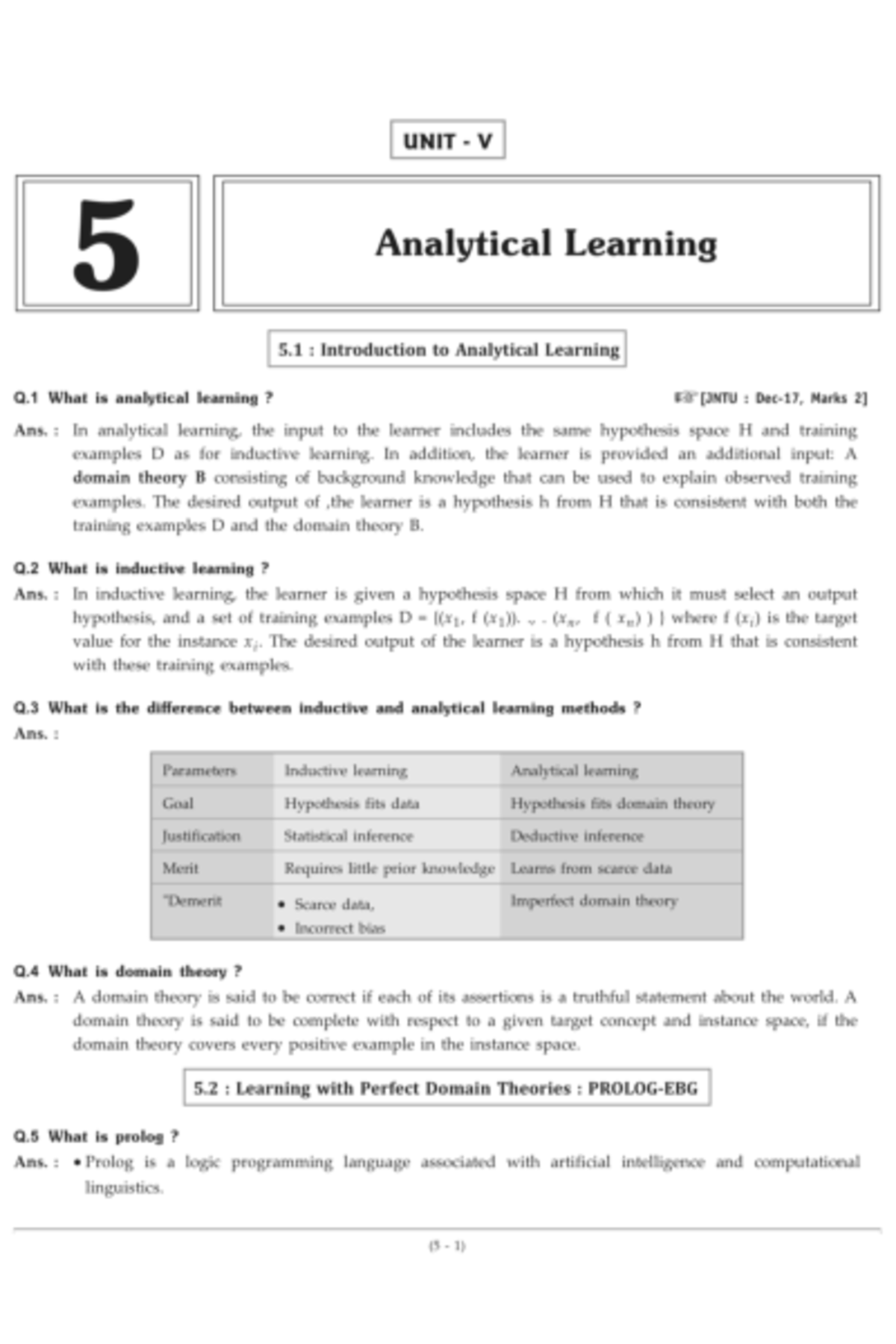 MACHINE LEARNING - UNIT V 5 Analytical Learning 5 : Introduction to ...