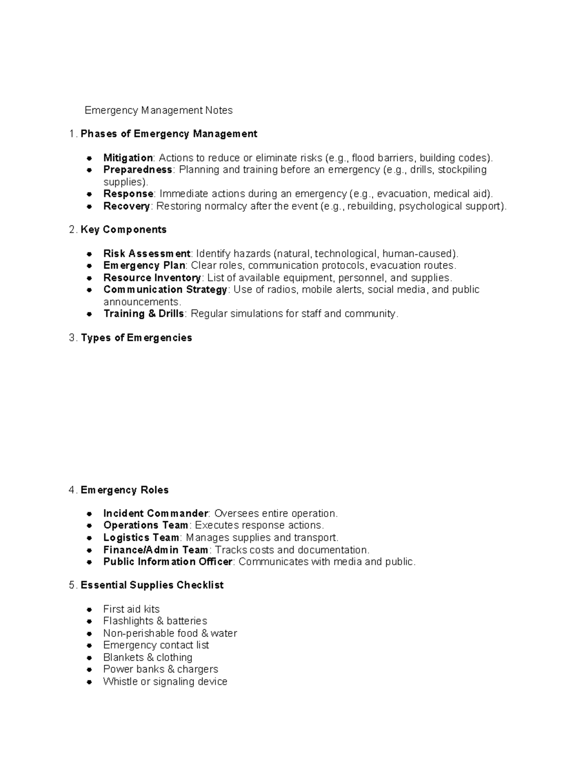 Emergency Management Notes: Phases & Key Components (PAT 083) - Studocu