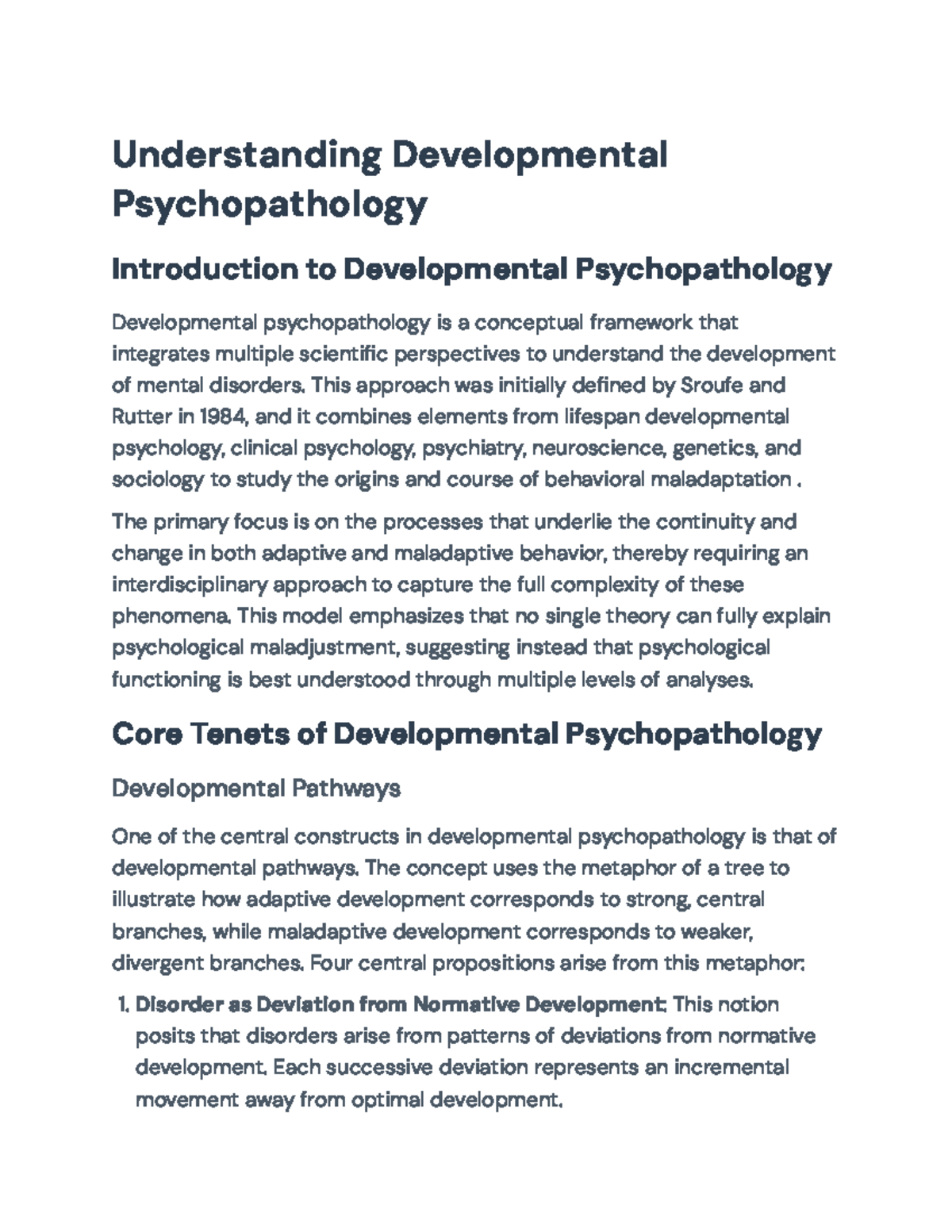 Understanding Developmental Psychopathology: Framework & Processes ...