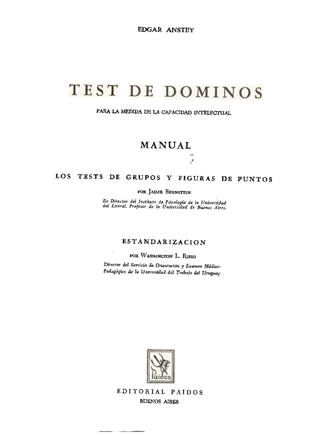 EDGAR: MANUAL DE TESTS DE GRUPOS Y FIGURAS EN PSICOMETRÍA - Studocu