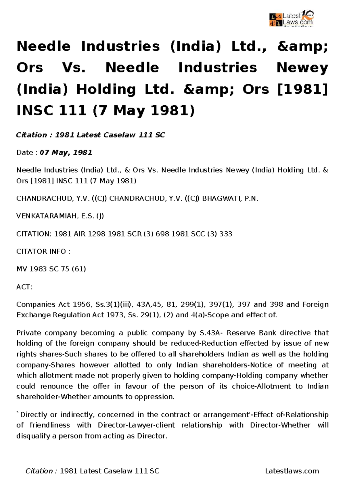 Needle Industries Case Study: INSC 1981 Analysis and Implications - Studocu