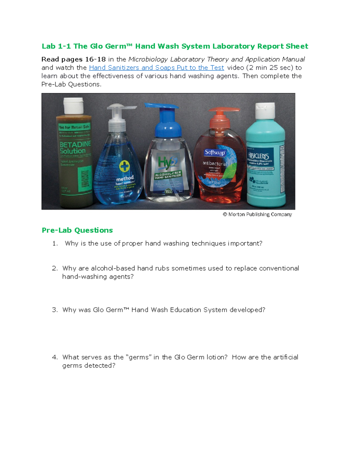 Lab 1-1 Glo Germ Hand Wash System Report & Analysis Guide - Studocu