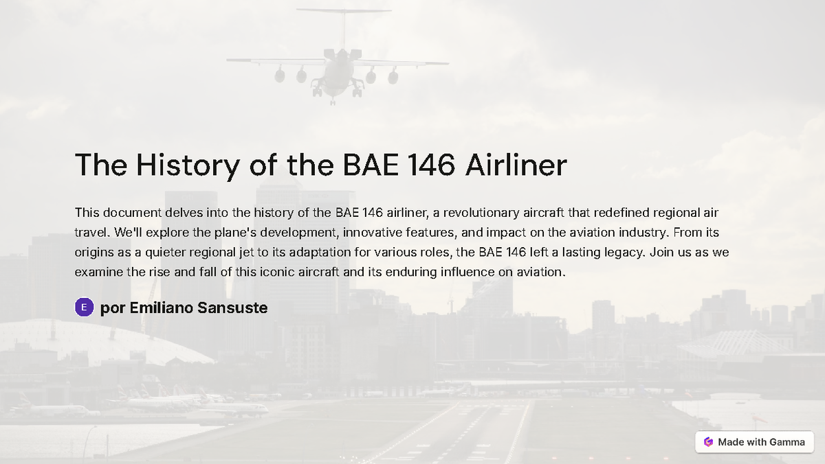 The History of the BAE 146 Airliner - The History of the BAE 146 ...
