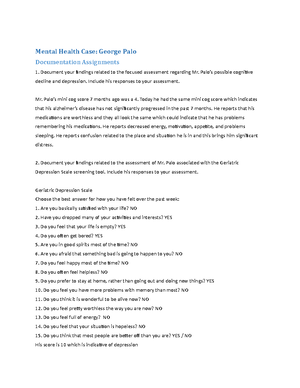 David carter part one documentation assignment - Mental Health Case: David Carter, Part 1 - Studocu
