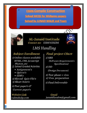 Compiler Construction CS606 Lecture Handouts and Course Overview - Studocu