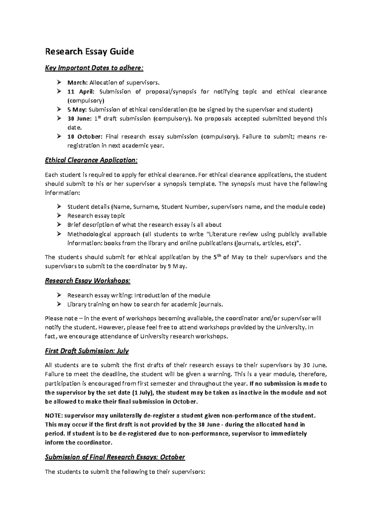 Research Essay Guide 2025: Key Dates & Ethical Clearance Info - Studocu