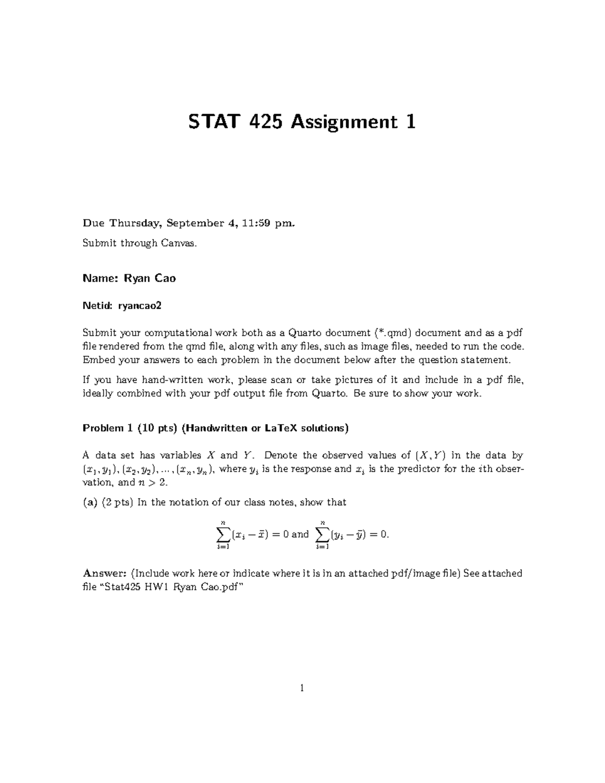 STAT 425 Assignment 1: Data Analysis and Regression Tasks - Studocu