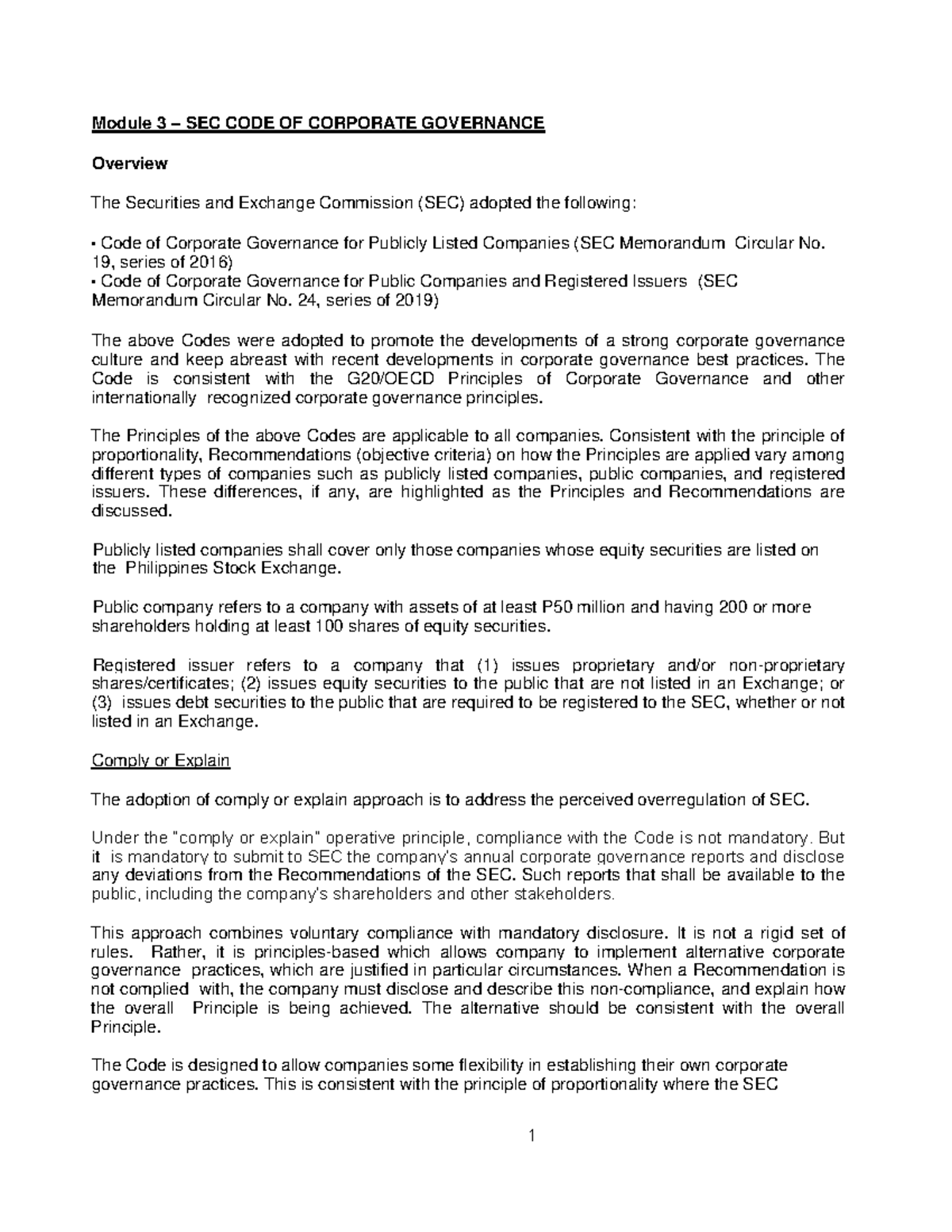 Module 3 SEC CODE of Corporate Governance - Module 3 – SEC CODE OF ...
