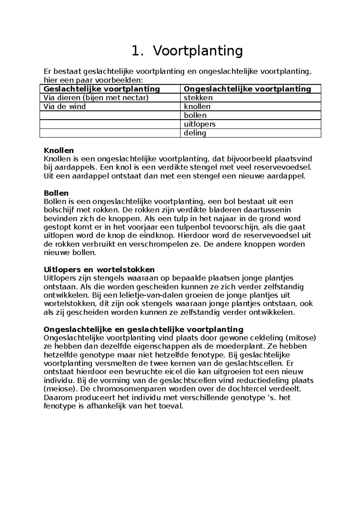 Samenvatting biologie planten - 1. Voortplanting Er bestaat ...