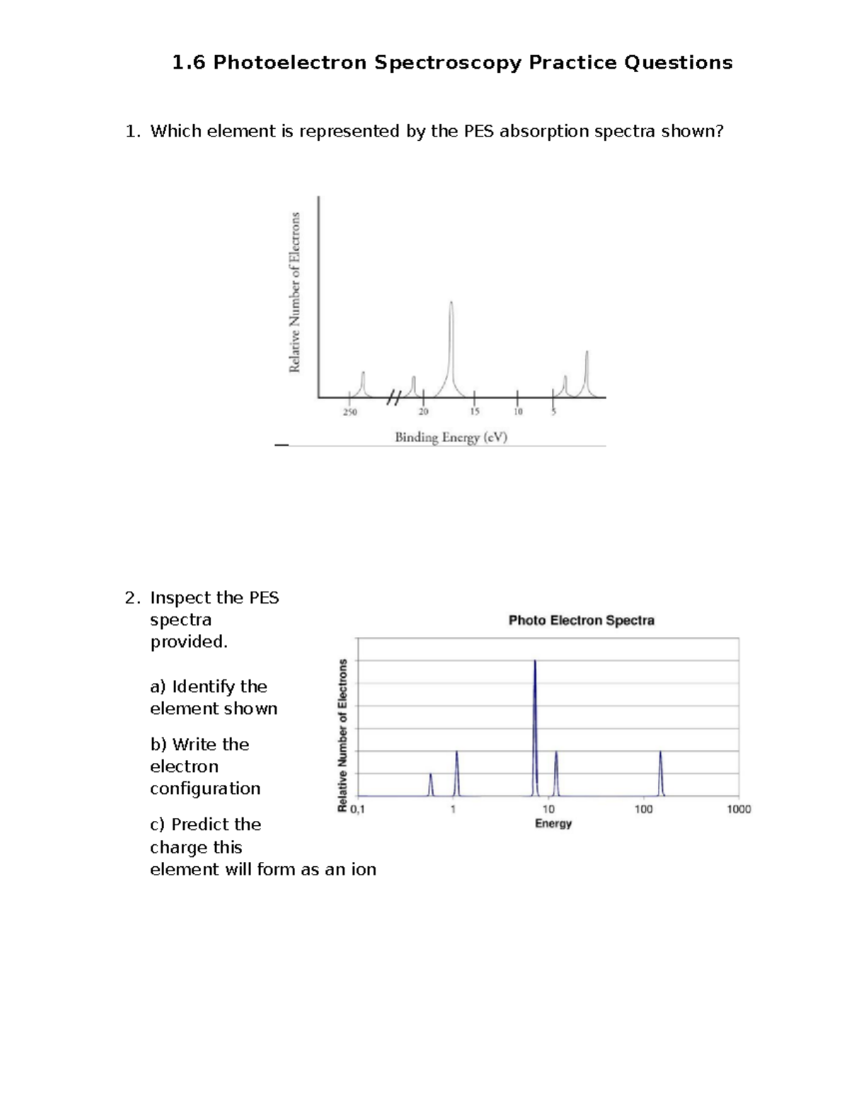 1.6 Photoelectron Spectroscopy Practice Questions - 1 Photoelectron ...