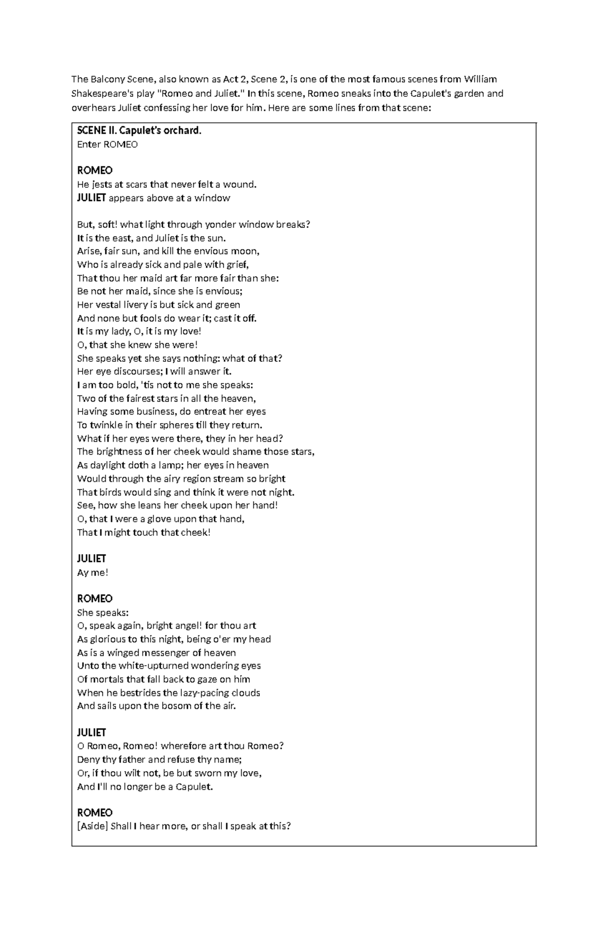 The Balcony Scene Additional Information The Balcony Scene Also Known As Act 2 Scene 2 Is