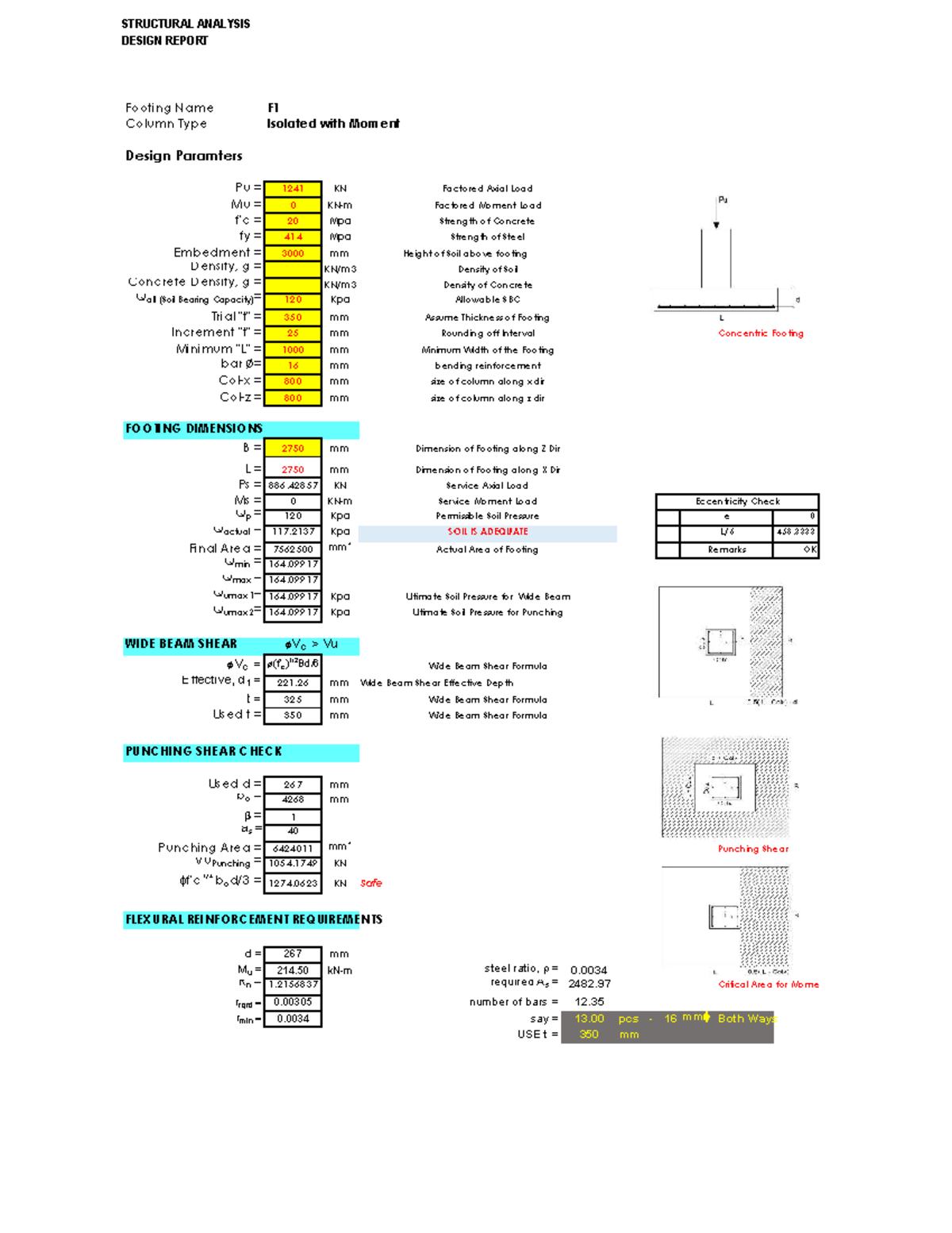 Structural Analysis Design Report F1: Isolated Moment Footing - Studocu
