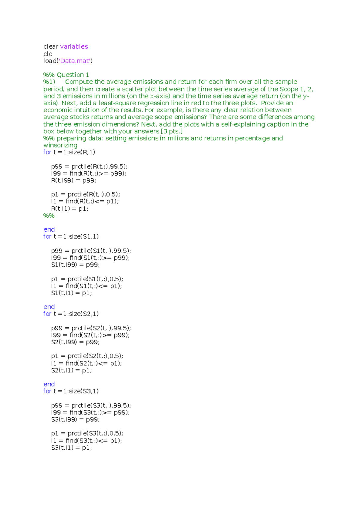 Codes assignment 2 matlab - clear variables clc load('Data ...