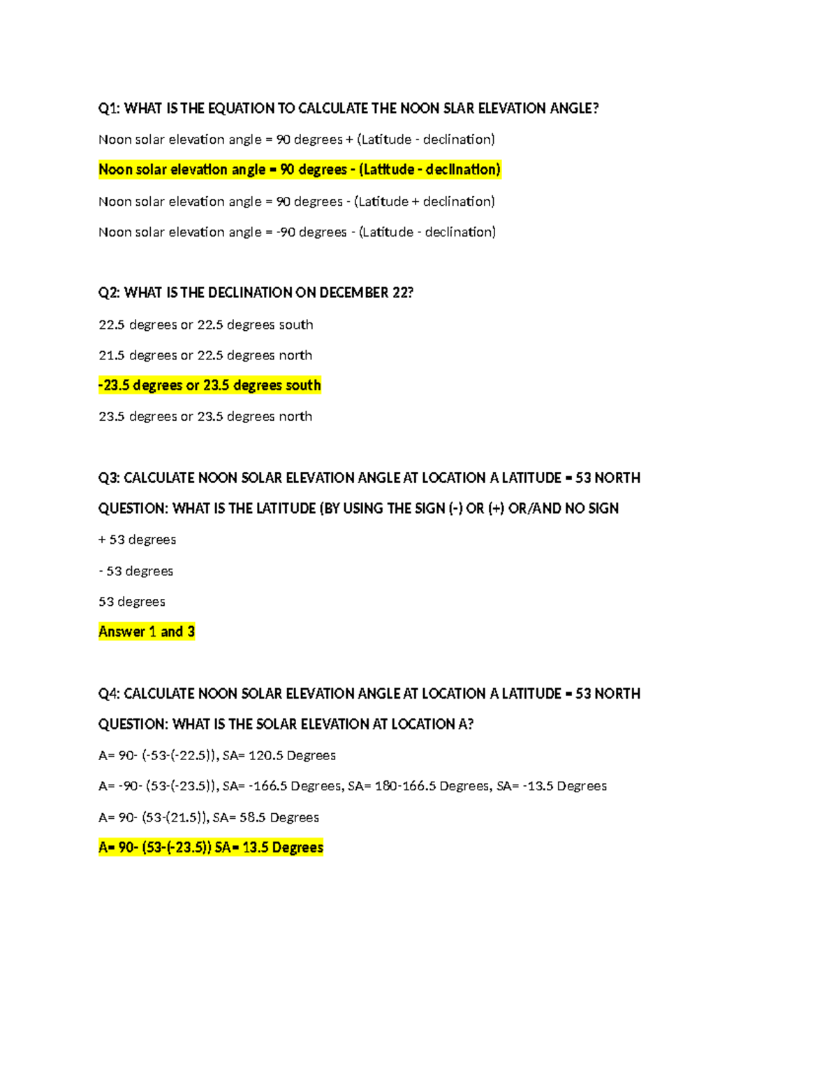 Noon Solar Elevation Angle Calculation for Various Latitudes - Studocu