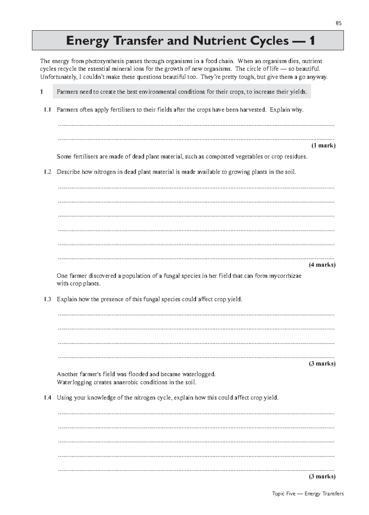 Energy and Nutrient Cycles Questions for Biology 85 - Studocu