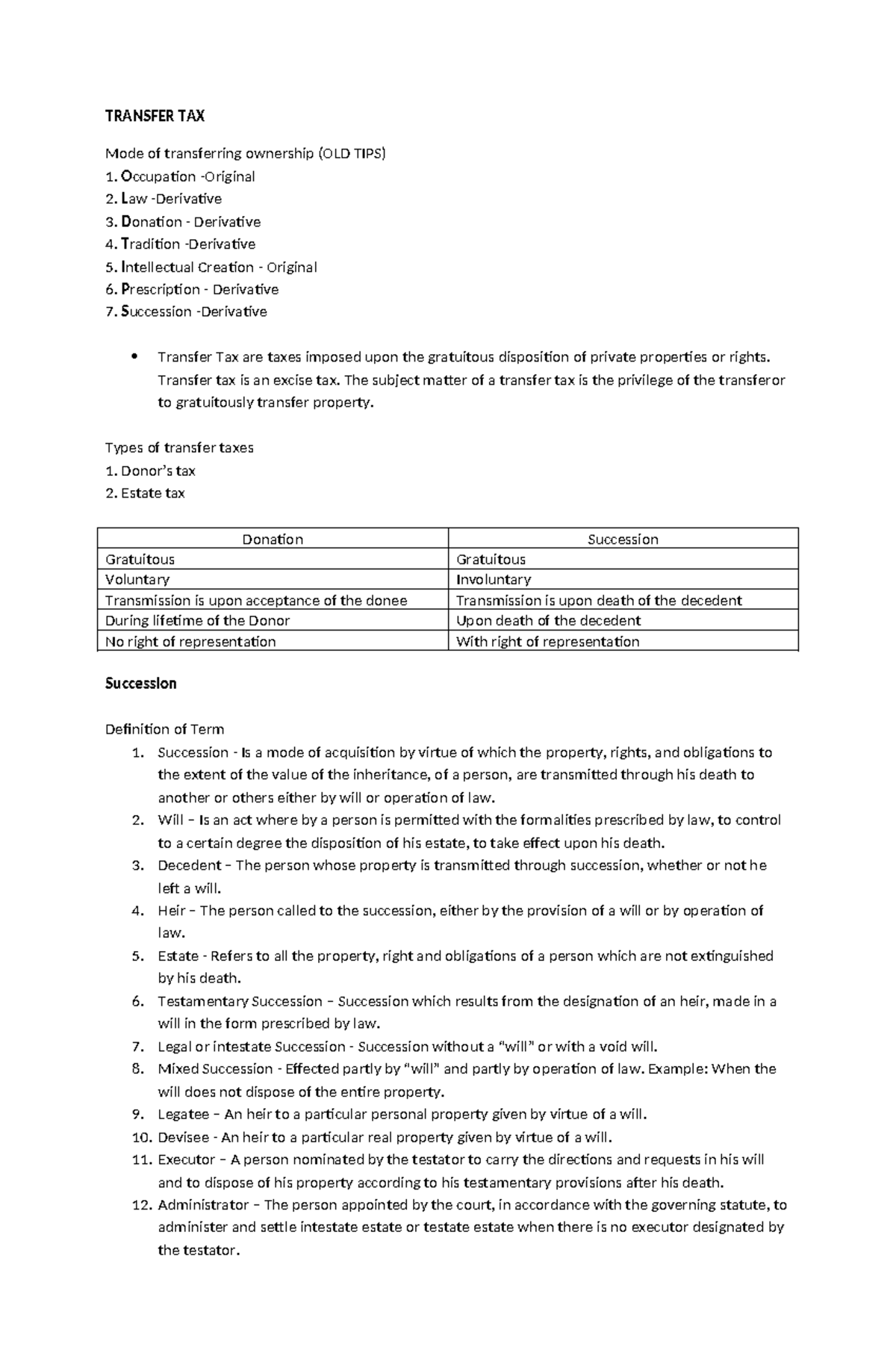 Transfer Taxation: Modes, Types, and Key Concepts Explained - Studocu