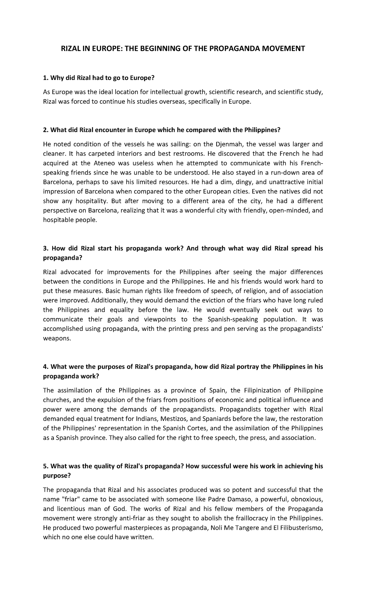 Rizal 1: The Rise of the Propaganda Movement in Europe - Studocu