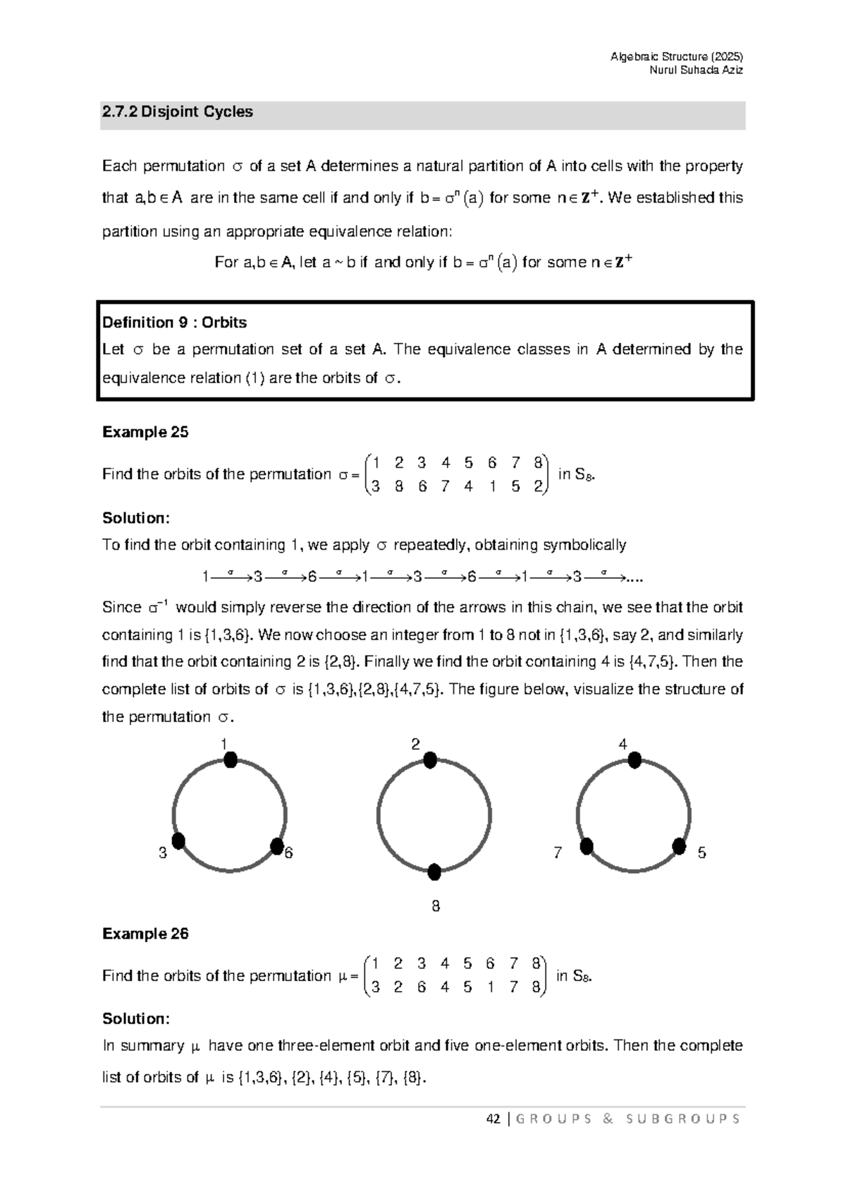 Algebraic Structures in Linear Algebra (MAT652) - Disjoint Cycles and ...