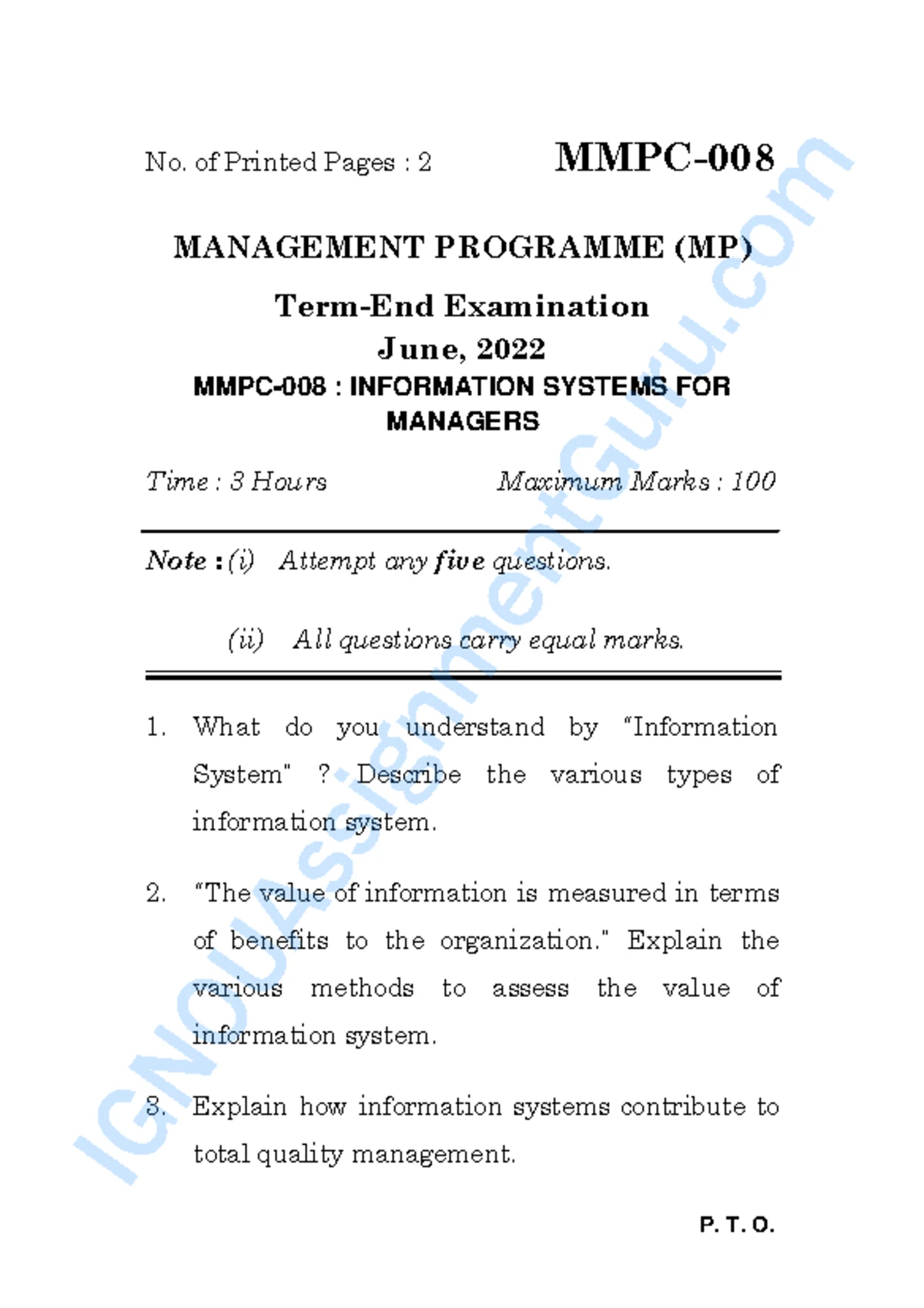 MMPC-008 Previous year questions - MMPC-008 1 P.T. MMPC- MANAGEMENT PROGRAMME (MP) Term-End ...