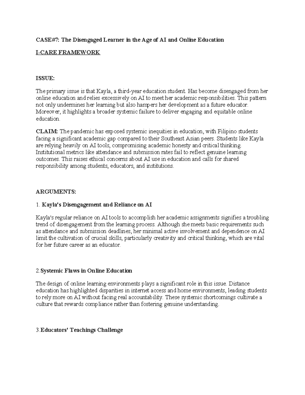 CASE#7: Addressing Disengagement in Online Education and AI Use - Studocu