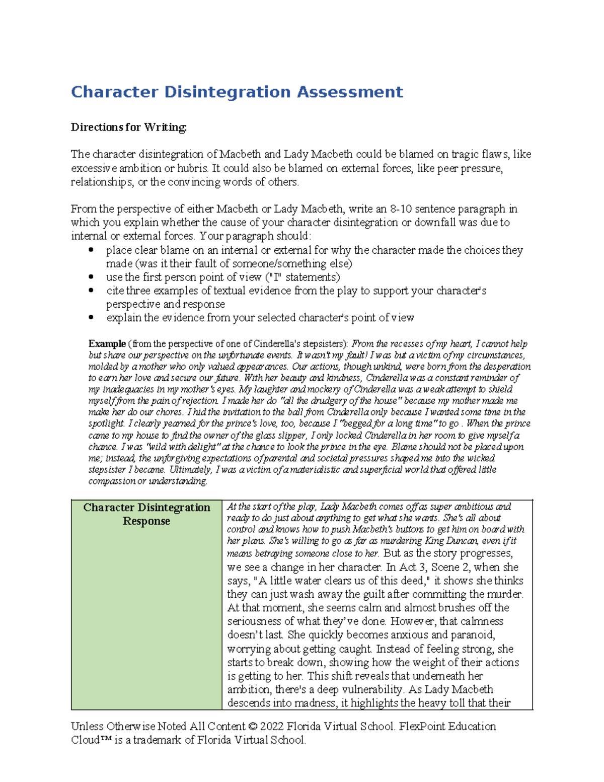 Character disintegration rubric - Character Disintegration Assessment ...