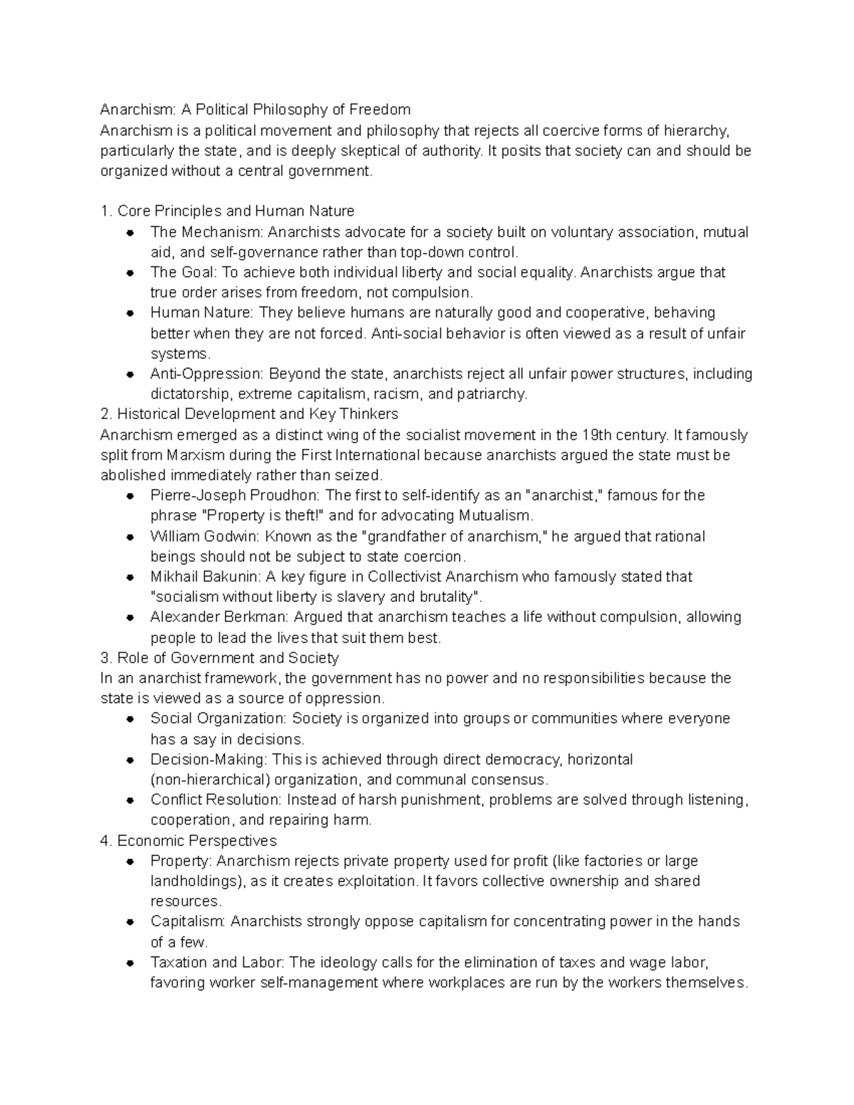 Anarchism Group-4: Exploring Political Philosophy and Governance - Studocu