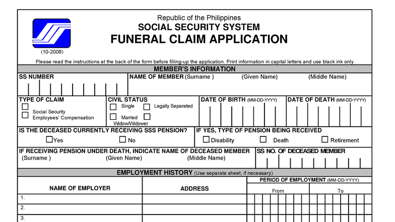 SSSForm Funeral Claim - Republic of the Philippines SOCIAL SECURITY ...