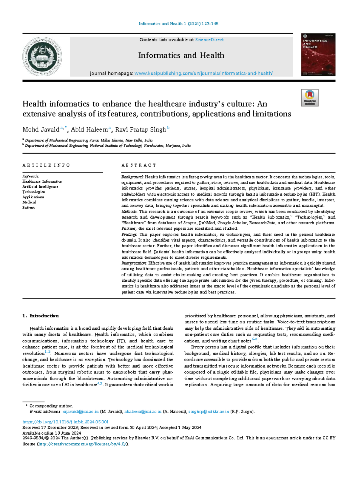 Health Informatics in Healthcare: Features, Applications, and ...