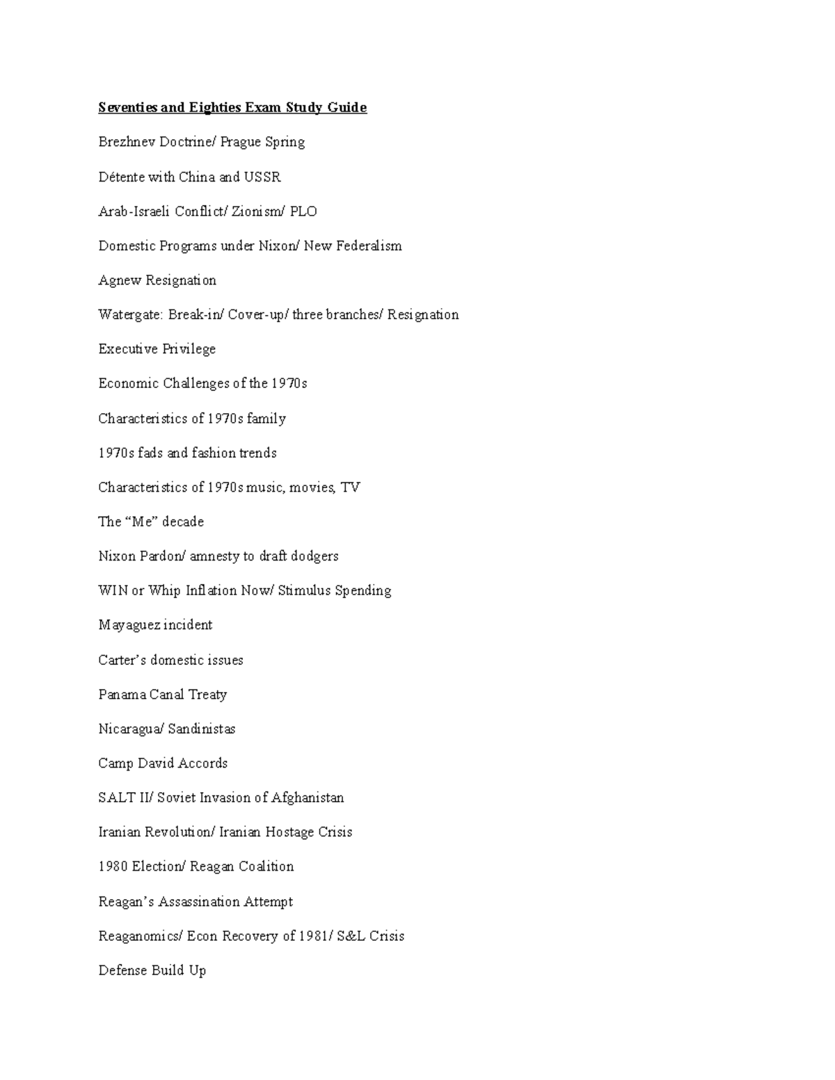 1970s and 1980s US History Exam Study Guide (History 101) - Seventies ...