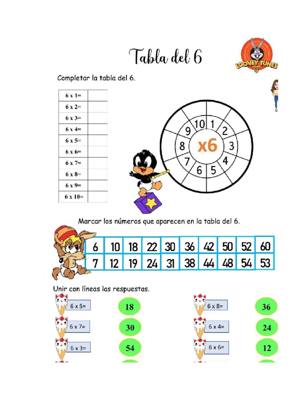 Tabla DE Multiplicacion DEL 6 7 8 9 10 - Tabla d del 6 LOONEY TUNES WB ...