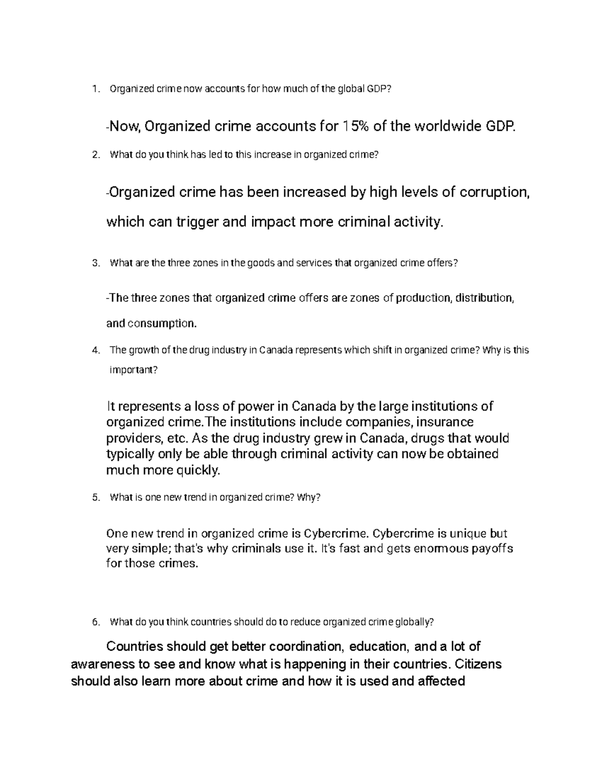 Unit 5 Lab - edgenuity assignment - 1. Organized crime now accounts for ...