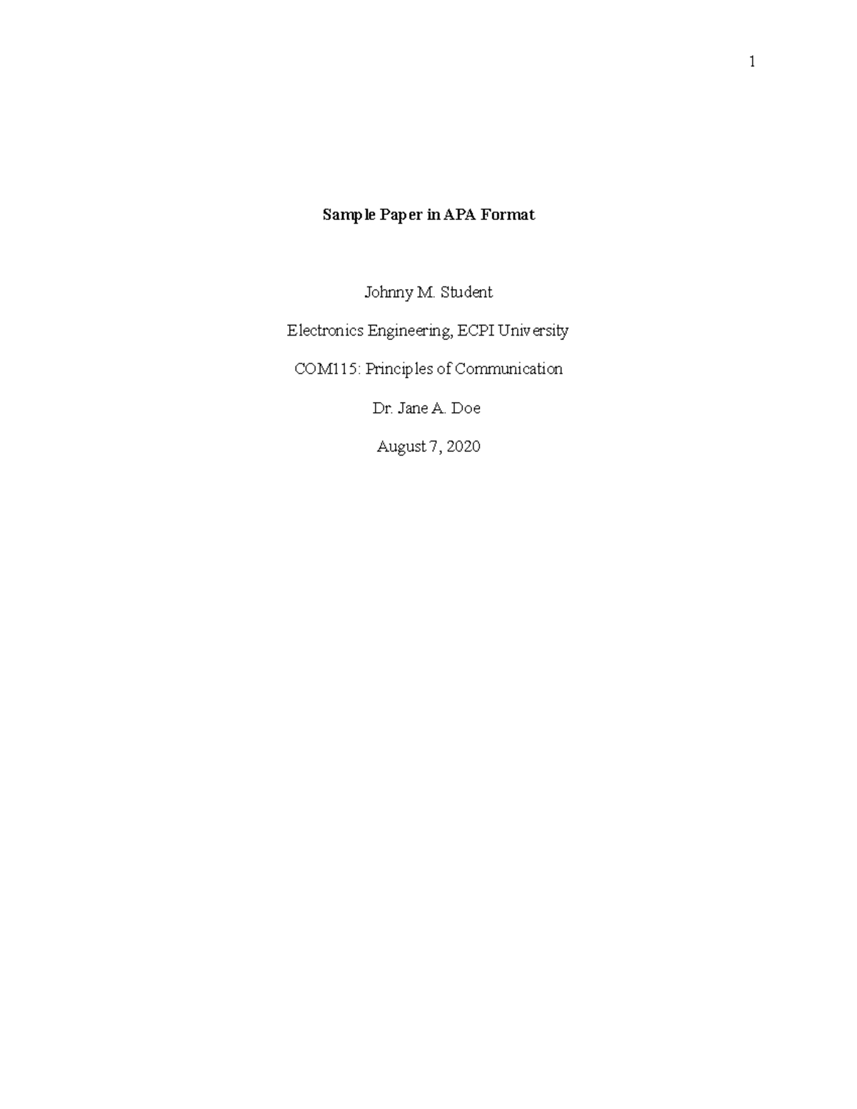ECPI - APA Format Sample Paper for COM115 Course - Studocu